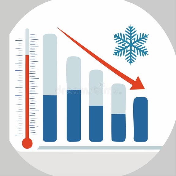Winter Temperature Decrease Chart with Thermometer Stock Photo - Illustration of snowflake ...
