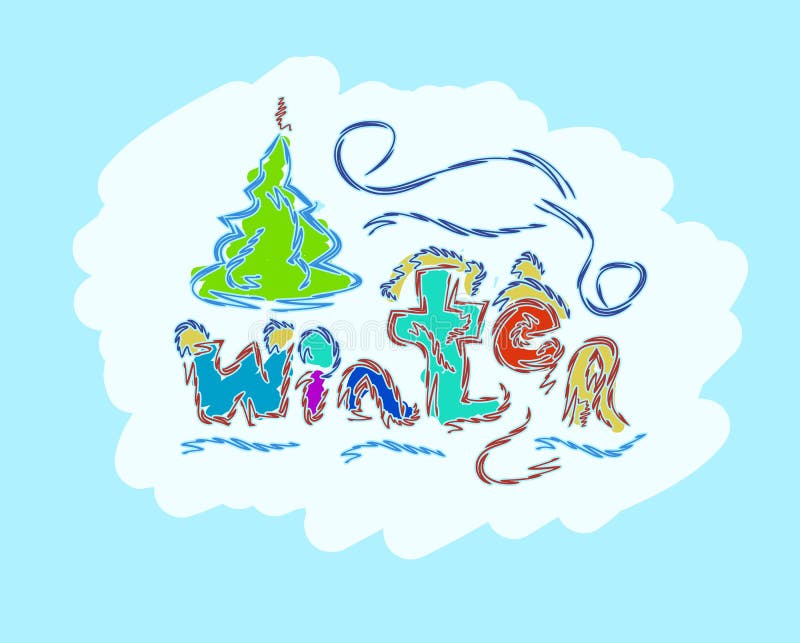 Winter Text Hand Drawn Creative Seasonal Card Stock Vector ...