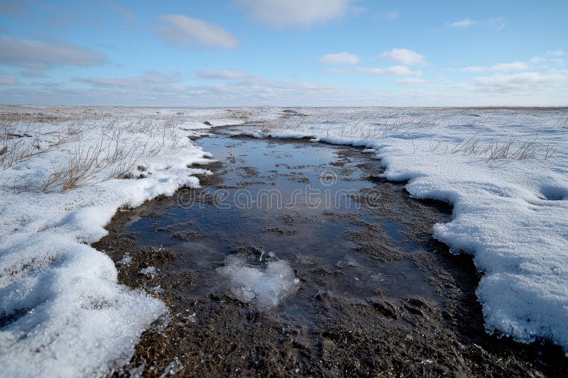 Winter Thaw on the Tundra Landscape with Snow and Melting Ice. Stock ...
