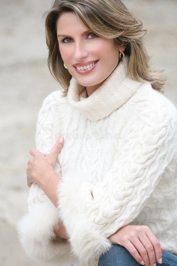 Winter Theme - Gorgeous Woman in White Sweater Stock Image - Image of ...