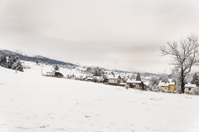 Winter theme stock image. Image of mountain, village - 110871067