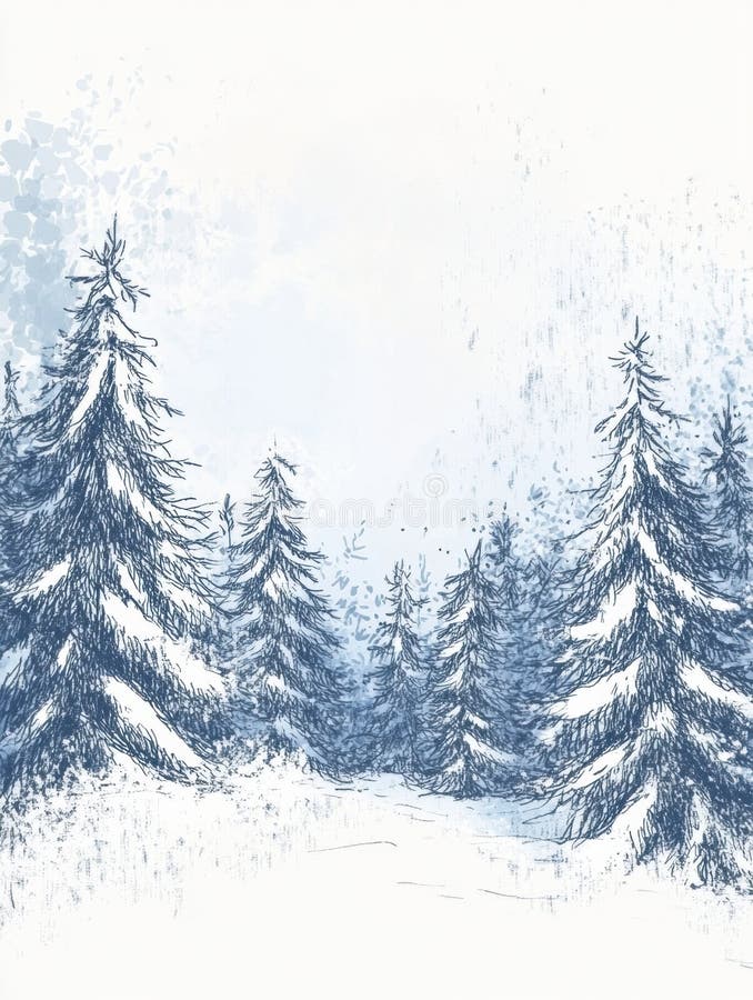 Winter Themed Doodle Featuring Snow Covered Trees in a Serene Forest ...