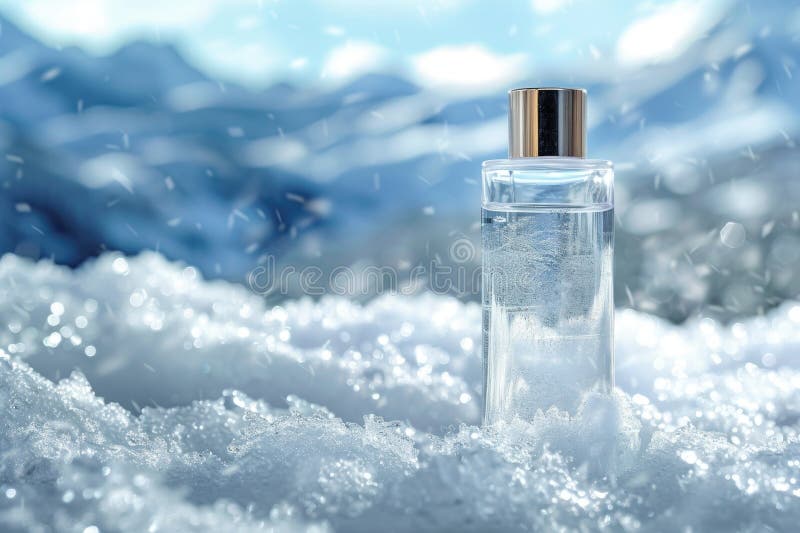 Winter-Themed Perfume Bottle in Snow with Bokeh Background Stock Photo ...