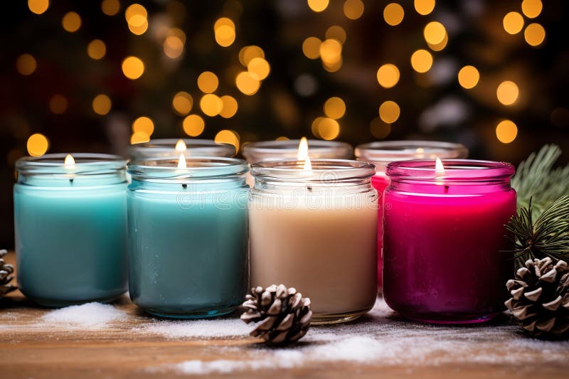 Winter Themed Scented Candles Winter Time Illustration Stock ...