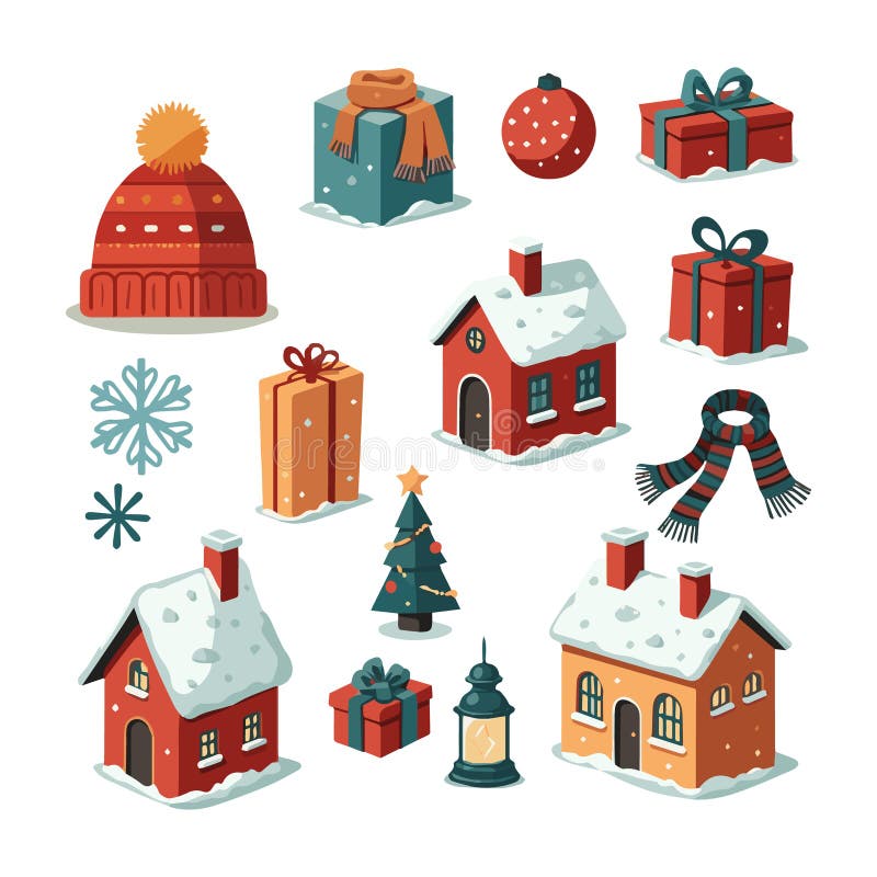 Winter Themed Vector Elements Collection Festive Icons on White ...