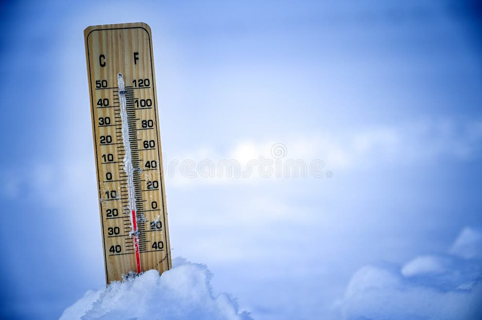 Winter. Thermometer on Snow Shows Low Temperatures. Stock Image - Image ...