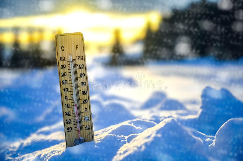 Thermometer on Snow Shows Low Temperatures - Zero. Low Temperatures in ...