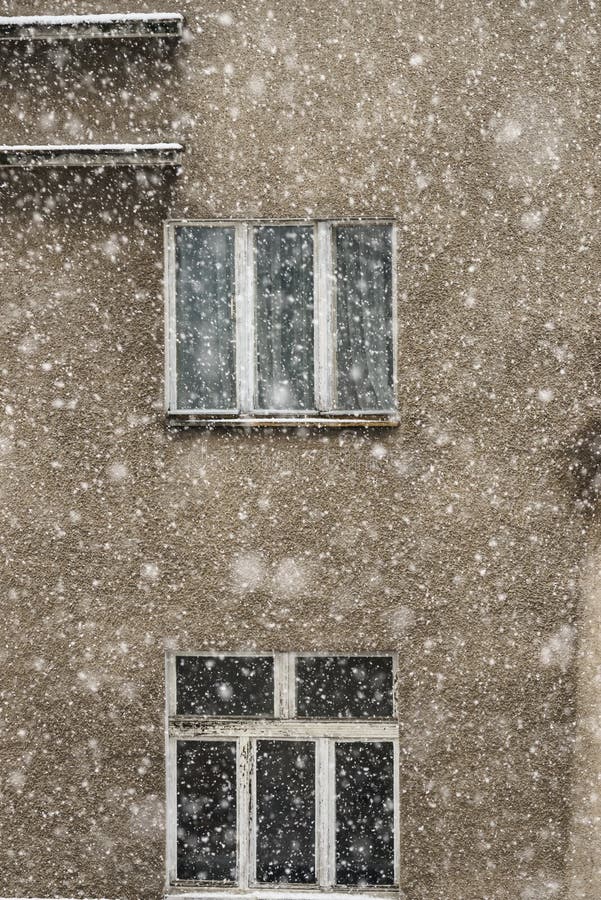 Snow Falling in Front of the Windows Stock Image - Image of christmas ...
