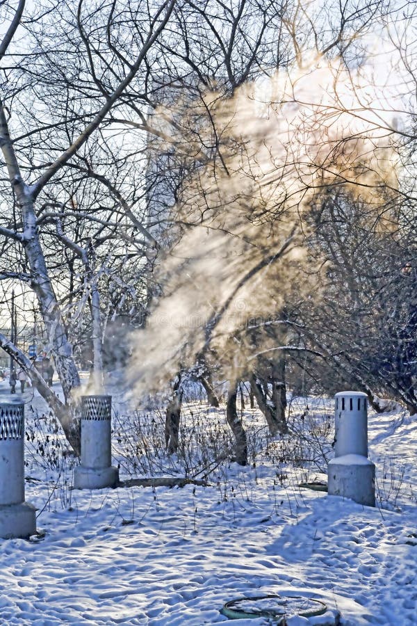 Winter Time : the Steam Meets the Cold and Turns into Ice Stock Photo ...