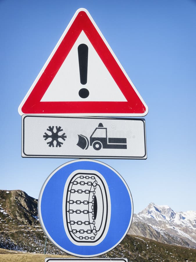 Winter tire road sign stock photo. Image of danger, sunlight - 35492012