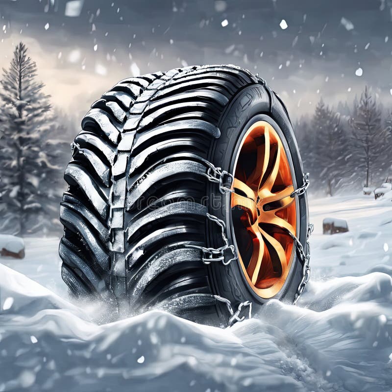 Winter Tires are Chained Together To Prevent Slipp.created with the ...