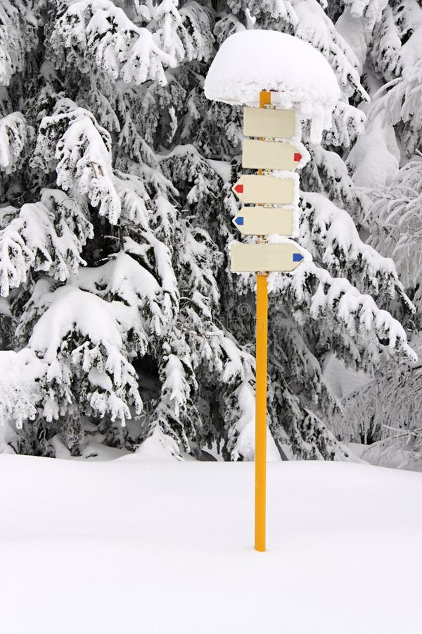 Winter tourist sign-post stock image. Image of yellow - 13141655