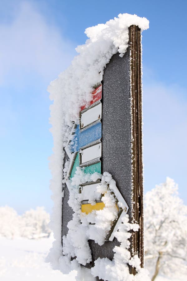 Winter tourist signpost stock photo. Image of cloud, sign - 19166366