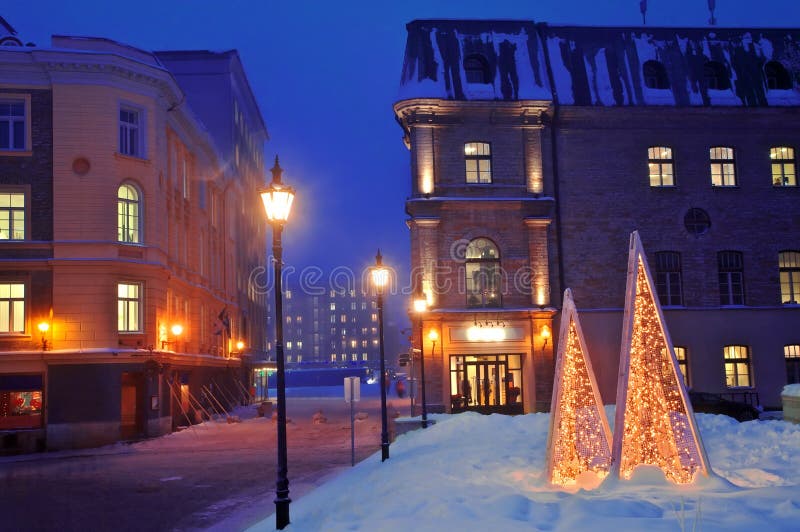Night town stock photo. Image of outdoors, lights, snowy - 18949492