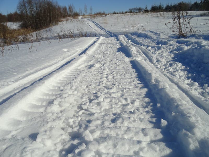 Snow tractor path stock image. Image of blizzard, path - 219199339
