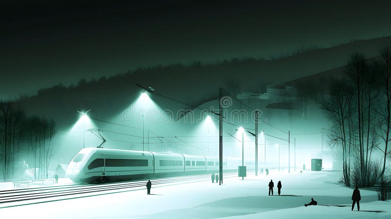 Winter Train Station Scene in a Moody Atmosphere Stock Illustration ...