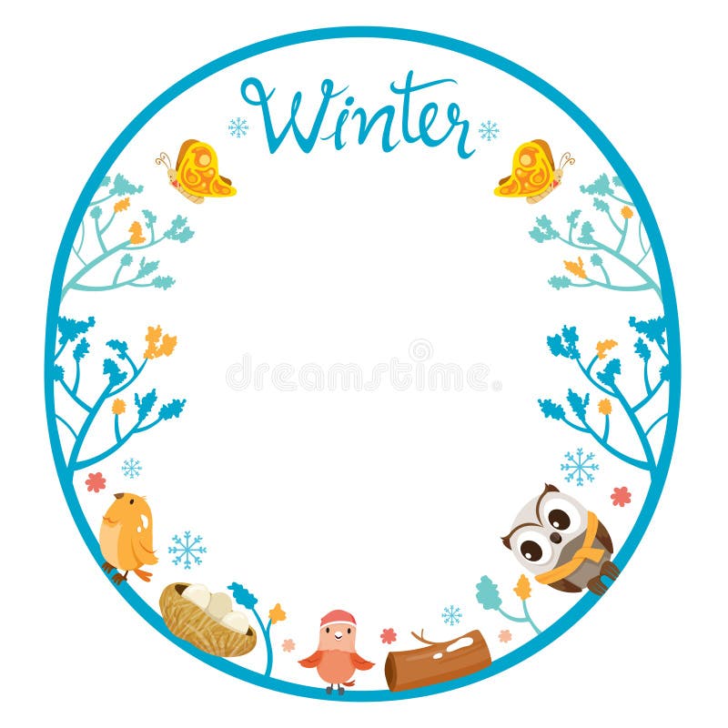 Winter Tree with Animal on Circle Frame Stock Vector - Illustration of ...