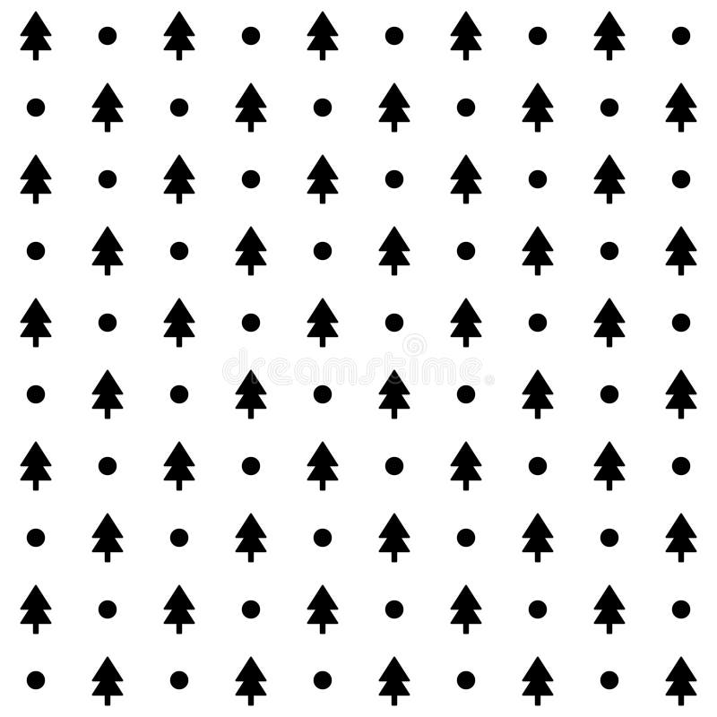 Winter Tree and Black Dot Seamless Monochrome Pattern Stock Vector ...