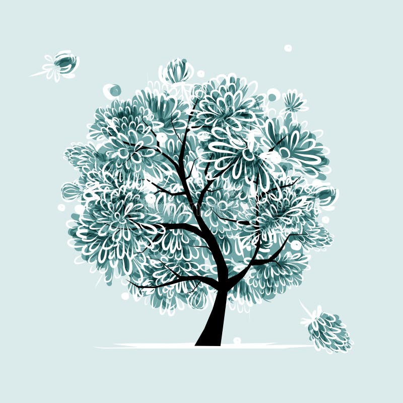 Winter Tree with Frozen Flowers for Your Design Stock Vector ...