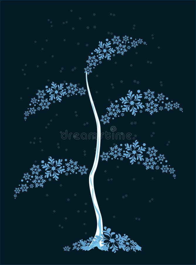Winter Tree with Icy Branches of the Snowflakes Stock Vector ...