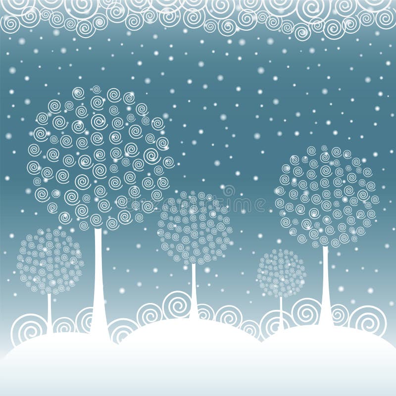 Winter Trees on Christmas Postcard Background. Stock Vector ...