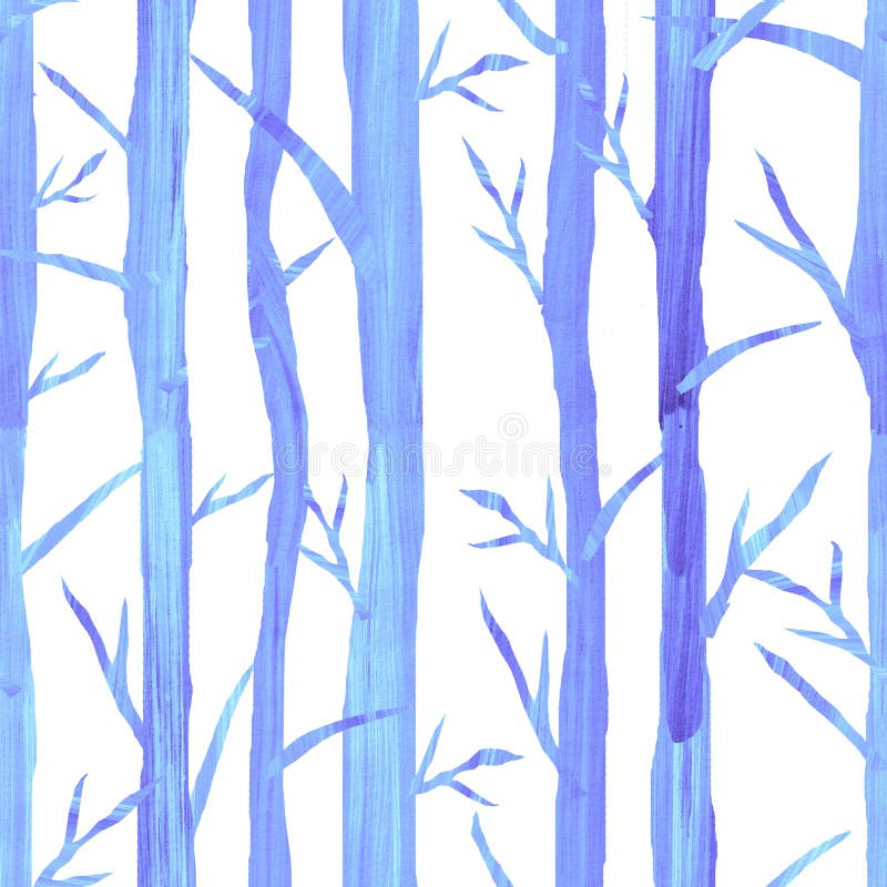 Winter Trees Pattern with Blue Textures on White Background Stock ...