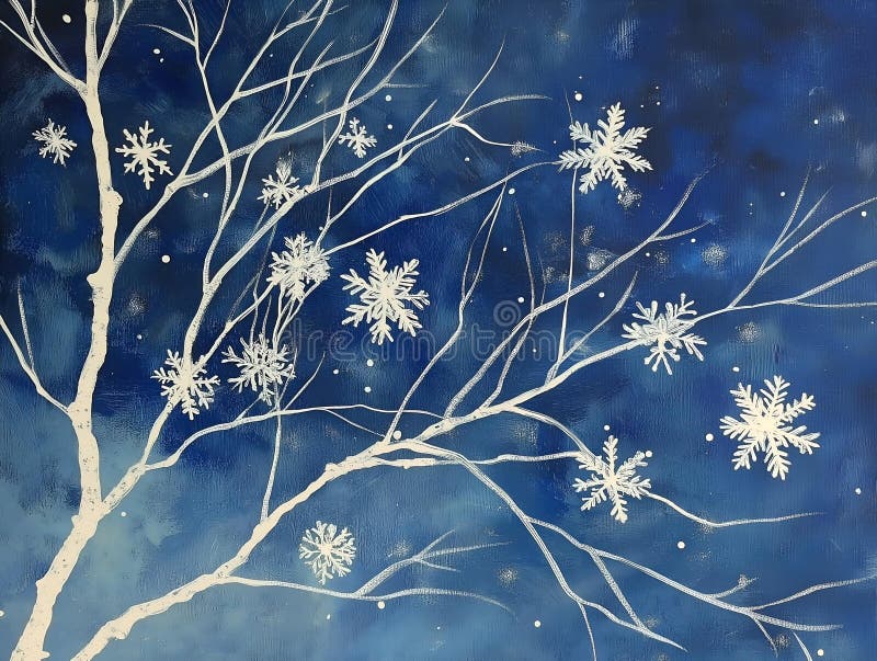 Winter Trees, Snowflakes, Dark Blue Sky, Atmospheric Scene, Textured ...