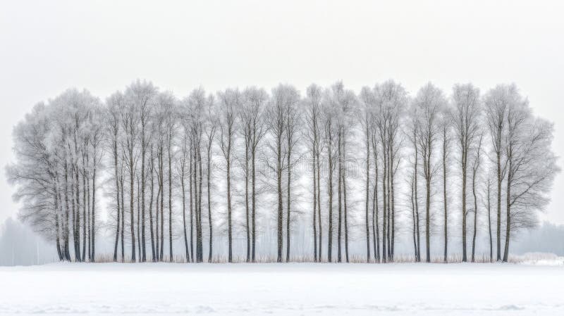 Winter Trees Stand in a Snowy Field Stock Illustration - Illustration ...