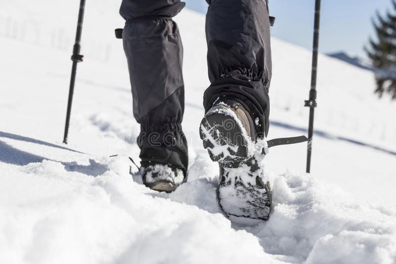 Winter Trekking with Male Boots in the Snow Stock Photo - Image of ...