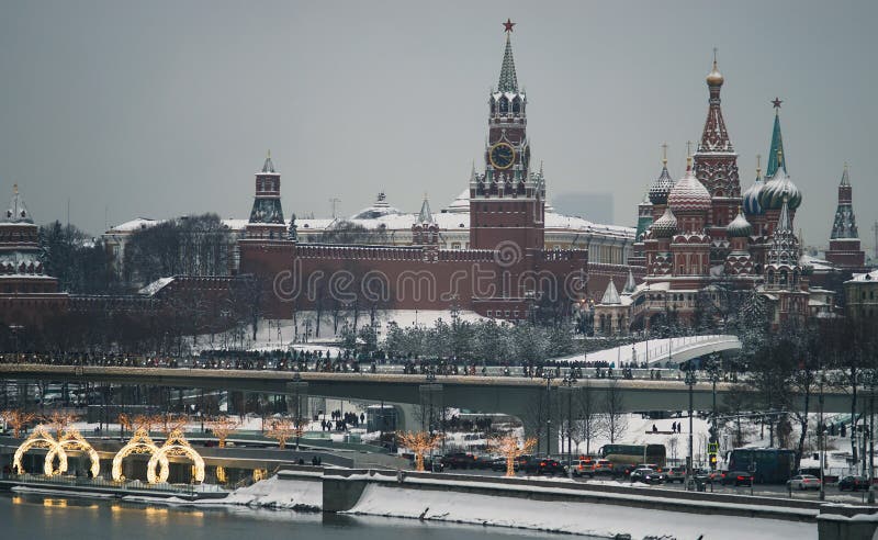 Winter Twilight Over the Moscow Kremlin Stock Image - Image of winter ...