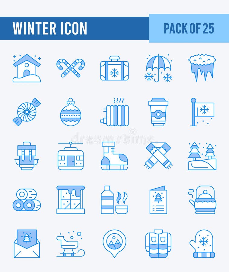 25 Winter. Two Color Icons Pack. Vector Illustration Stock Vector ...