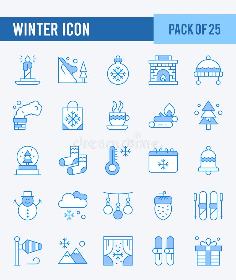 25 Winter. Two Color Icons Pack. Vector Illustration Stock Vector ...