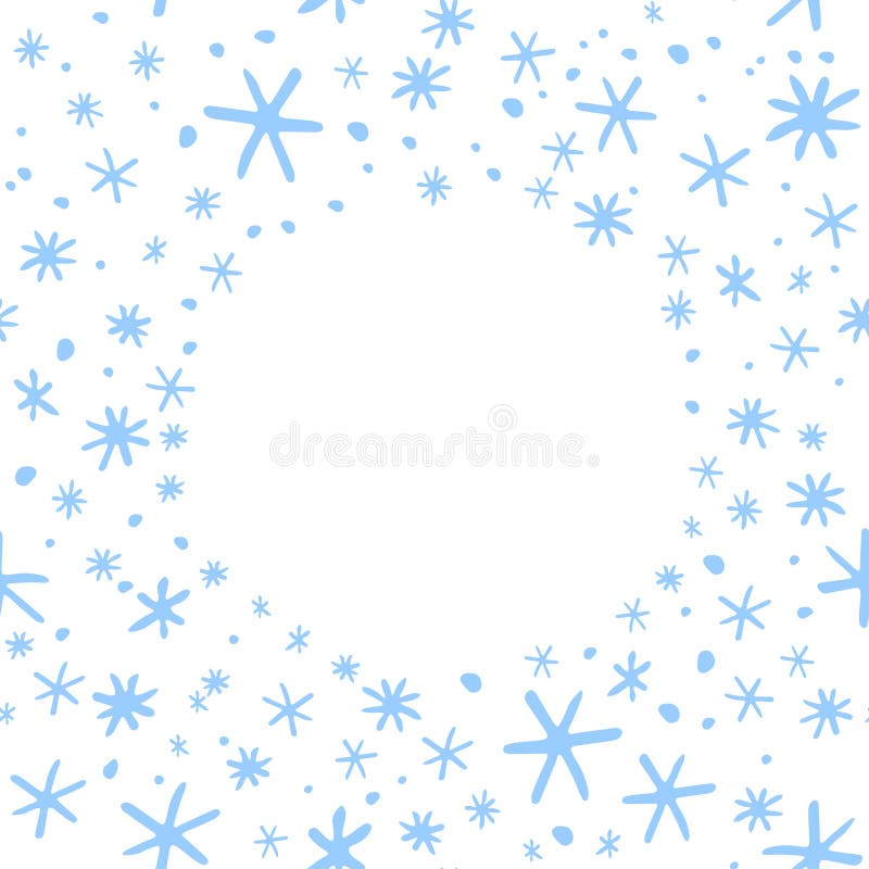 Winter Vector Frame of Simple Primitive Blue Snowflakes. Background ...