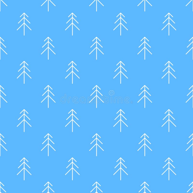Winter Vector Seamless Pattern with Linear Christmas Tree on Blu Stock ...