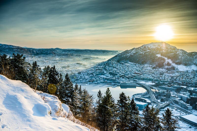 Winter view on Bergen stock image. Image of bergen, horizontal - 48604047