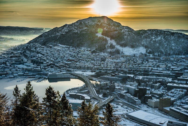 Winter view on Bergen stock photo. Image of cityscape - 60413350