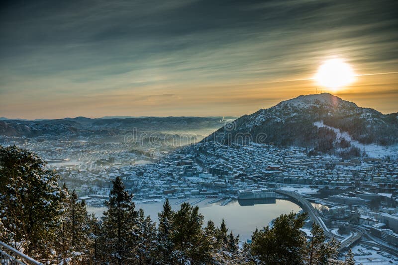 Winter view on Bergen stock photo. Image of season, angle - 60420596