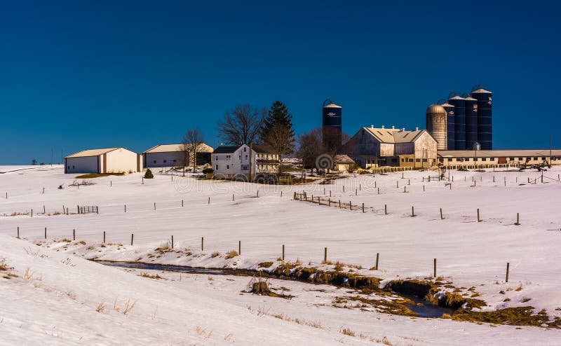 Winter View of a Farm in Rural Lancaster County, Pennsylvania. Stock ...
