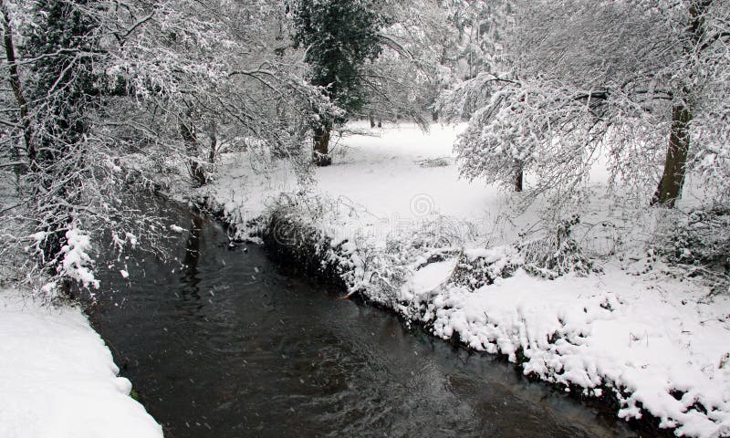 Winter View of River, Snow and Forest Stock Image - Image of freeze ...