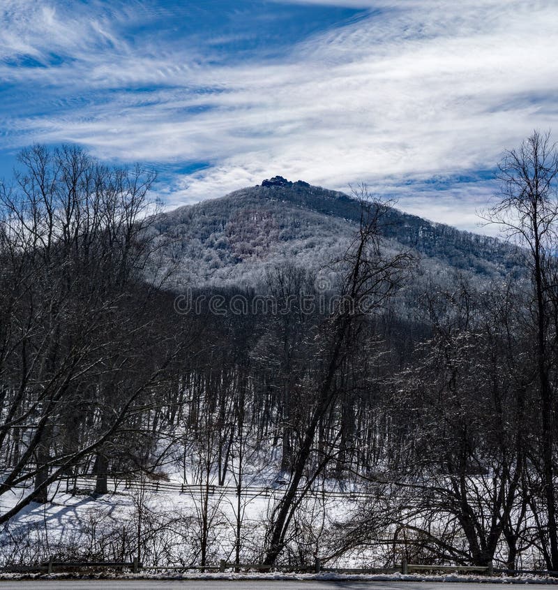 A Winter View of Sharp Top Mountain Stock Photo - Image of lake ...