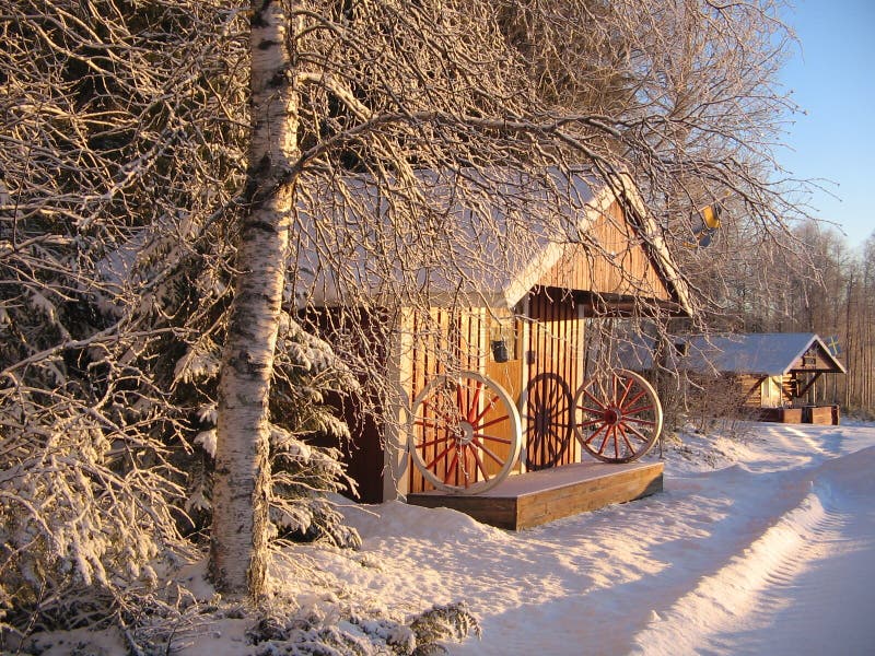 Winter View with Small House Stock Photo - Image of snow, cold: 4326800
