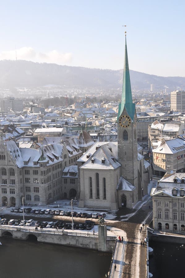 Winter view of Zurich stock photo. Image of downtown - 45884394