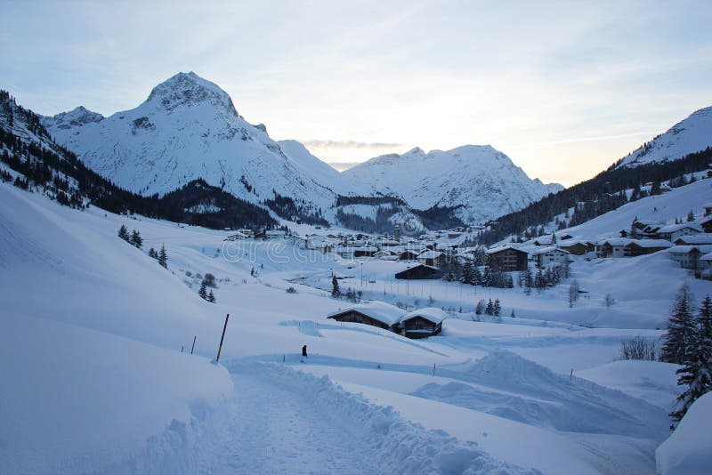 Winter Village Lech, Austria at the Alps Stock Photo - Image of travel ...
