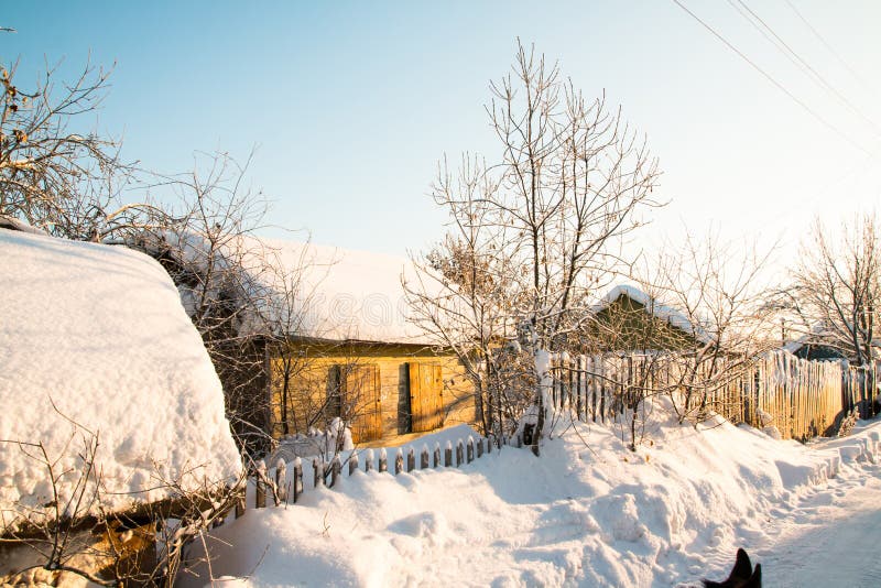 Winter Village and Snow Around Stock Photo - Image of cold, nature ...