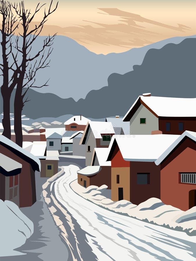 Winter in the Village. Vector Illustration of a Village in the ...
