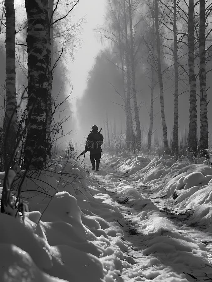 Winter War 1939, a Person Walking on a Snowy Path Stock Illustration ...