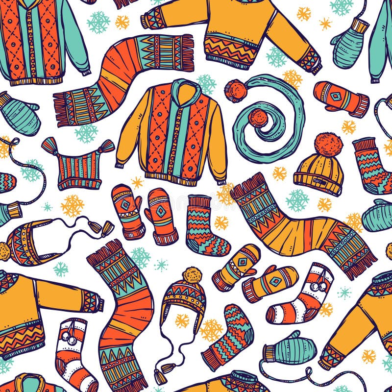 Winter Warm Knitted Clothes Seamless Pattern Stock Vector - Illustration of cute, christmas ...