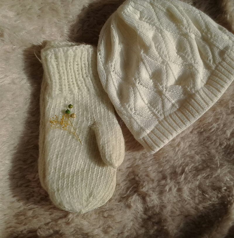 Winter Warm Knitted Hat and Mittens Editorial Stock Photo - Image of ...