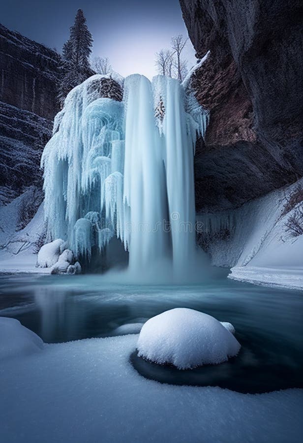 Winter Waterfall Landscape. AI Generated Stock Photo - Image of cold, serene: 293822892