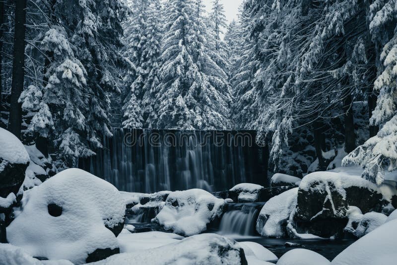 Winter Waterfall in Mountains Stock Photo - Image of cold, falls: 268984062